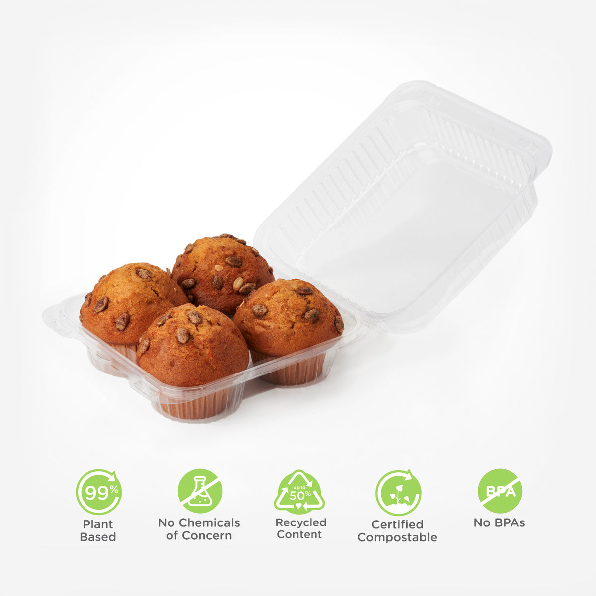 4 Count Large Cupcake Containers | Eco-friendly Clamshell Conatainer